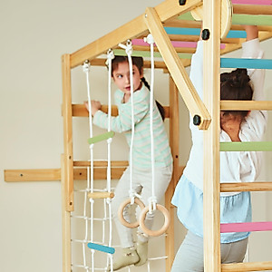 Avenlur Grove 8-in-1 Indoor Jungle Gym with Gymnastic Rings, Climbing Rope, Swing, Slide, Monkey Bars, Rope Wall Net, and Wooden and Rope Ladder - Jungle Play Set for Kids Ages 2-11 Years Old