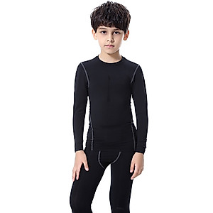 CVVTEE Boys Athletic Base Layer Compression Underwear Set 2pcs Thermal Long John for Kids (Black, 7(Height:47.24"-51.18"))