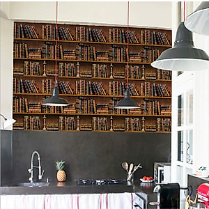 Yija Self-Adhesive Vintage Bookshelf Peel-Stick Wallpaper Backsplash Shelf Liner Removable Door Vinyl Flooring Stickers 17.7inch by 98inch