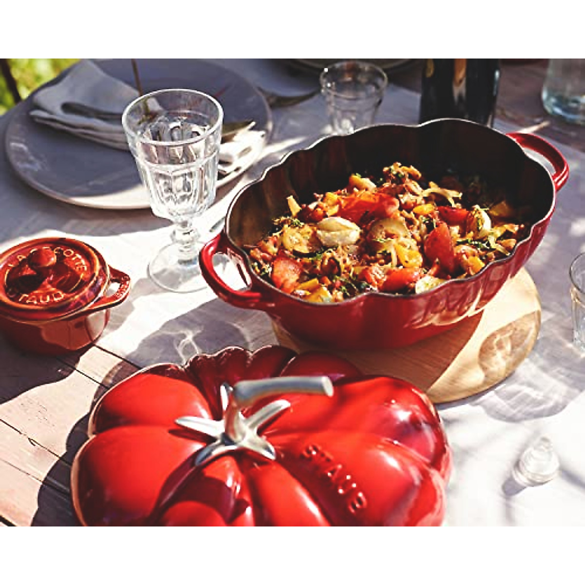 STAUB Cast Iron Dutch Oven 3-qt Tomato Cocotte, Made in France, Serves 2-3, Cherry