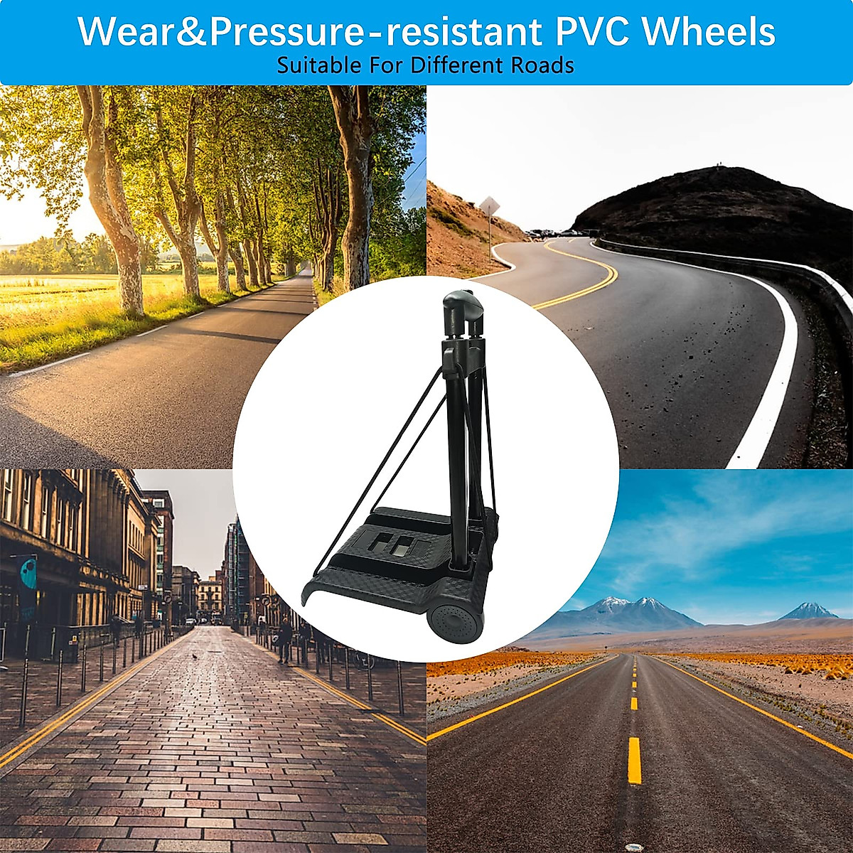 Folding Hand Truck Trolley 80Kg/176Lbs Heavy Duty Luggage Utility Cart with Rotate 4 Wheels Warning Sign Telescoping Handle Portable Fold Up Dolly Bungee Cord for Moving Shopping Travel(Black Pro)