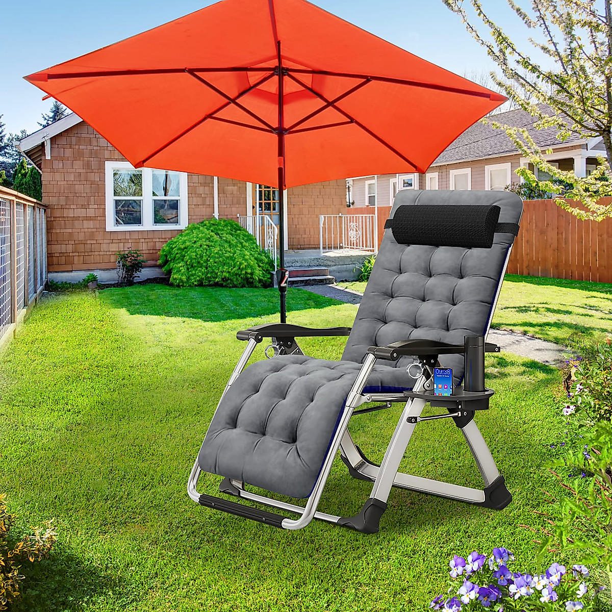 H&ZT Zero Gravity Chair,Folding Lounge Recliners with Removable Soft Pad,Headrest and Footrest,Sun Tanning Chair for Indoor and Outdoor,Support 440 LBS