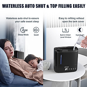 Humidifiers for Bedroom, 4L Cool Mist Humidifiers with Essential Oil Diffusers & Nightlight, Ultrasonic Top Fill Air Humidifier Auto Shut for Baby Room, Home, Plants, Women Mom Gifts Idea (Black)