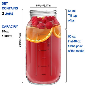 eleganttime 64 oz Mason Jar Wide Mouth 3 Pack,Large Half Gallon Mason Jar with Airtight Lid,Big 1/2 Gallon Big Mason Jars for Canning,Pickling, Fermentation and Preservation