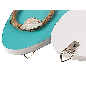 Juvale Wooden Flip Flop Shaped Ornament Hooks - 1-Pair Wall Hook with Beach Nautical Designed Decoration for Bathroom, Bedroom, and Kitchen, Turquoise Blue, 8.6 x 3.75 x 0.3 Inches Each