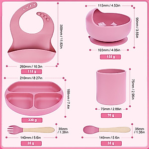 Silicone Baby Feeding Set|6 pcs Premium BPA-Free Baby Led Weaning Supplies with Suction Plates and Bowls Set,toddler self feeding Utensils with Spoons,Bibs,Cups|Baby feeding essentials for 6+ Months