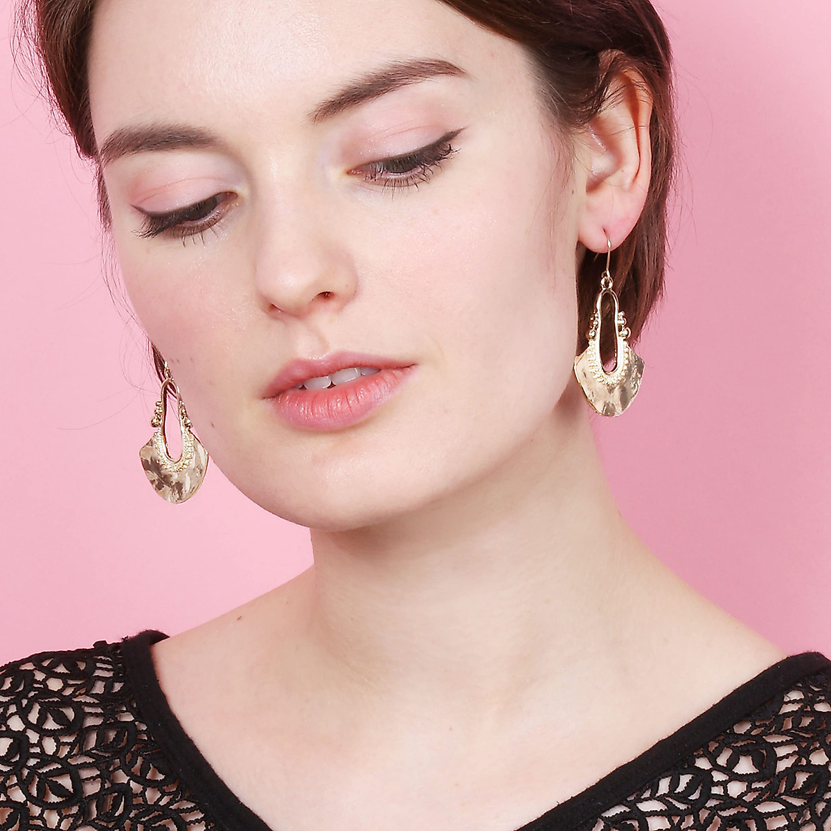 Boho Chic Hollow Shield Shape with Hammered Drop Earrings