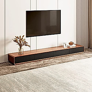 POVISON Modern TV Stand, Media Console with 4 Drawers, Soild Wood Entertainment Center for Up to 75 Inch TV, Fully-Assembled, Black & Walnut Veneer, 78.74"