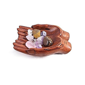 Eiyye Carved Hands Decorative Bowl, Crystal Holder for Stones, Crystal Shelf Offering Hands Sculpture, Key Bowl Wooden Decorative Tray For Entryway Table