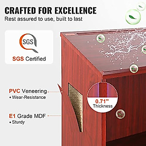 VEVOR Podium Stand 47‘’ Hostess Stand with 4 Rolling Wheels Pulpits for Churches with Storage Shelves and Slant Desktop Lecterns & Podiums for Church Office School Home Brown