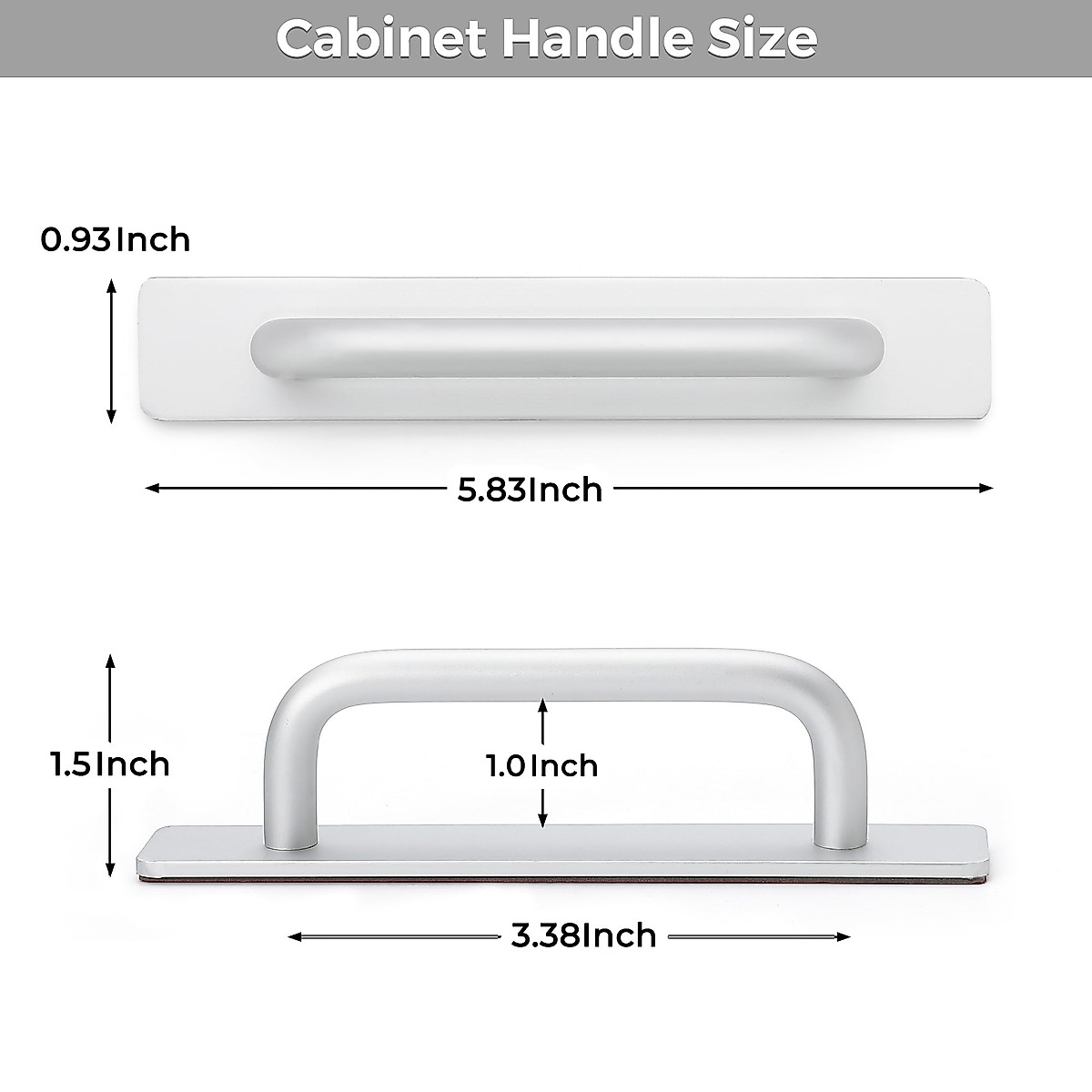 2 Pack Adhesive Handles Self Stick Instant Cabinet Handles 5.83" Stick on Cabinet Handles Drawer Push Pull Handles Helper Sliding Screen Door Handles for Sliding Closet Window Wardrobe - Silver