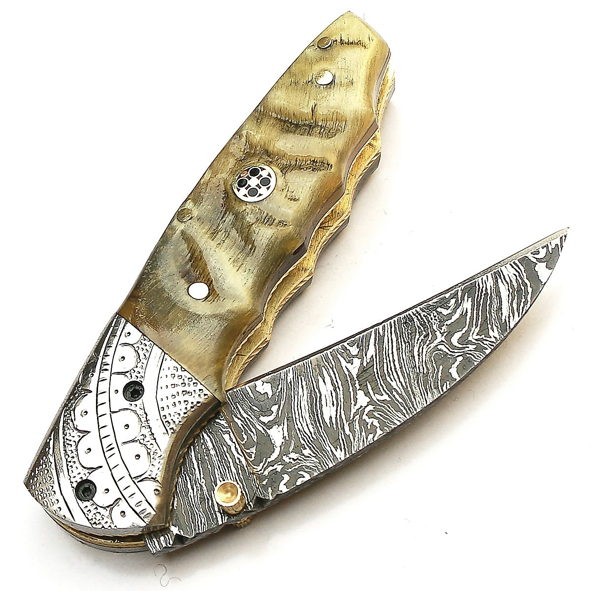 PAL 2000 KNIVES FOL-9122 Custom Handmade Damascus Steel Blade Folding Pocket Knife with Sheath - Liner Lock Folding Knife Best for Hunting, Survival, EDC, Camping, and Hiking.
