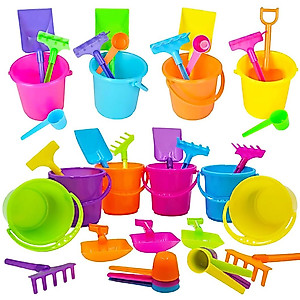 The Dreidel Company Mini Beach Playsets, Play Set Includes 1 Sand Bucket, 1 Shovel, 1 Rake, and 1 Scoop, Birthday Treats for Boys and Girls, Party Favors for Kids and Toddlers (6-Pack)