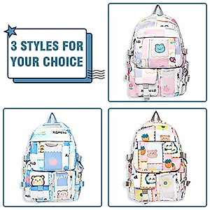 Futuredream Cute Aesthetic Backpacks ，For Teens Laptop Backpacks ， Bookbags for Teens Girls Women (With Rabbit Doll Pendant)