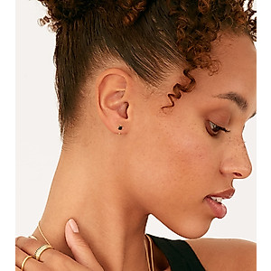 PAVOI 14K Yellow Gold 925 Sterling Silver Huggie Half Hoop Earrings for Women | Tiny Boho Black Cubic Zirconia Cartilage Earring