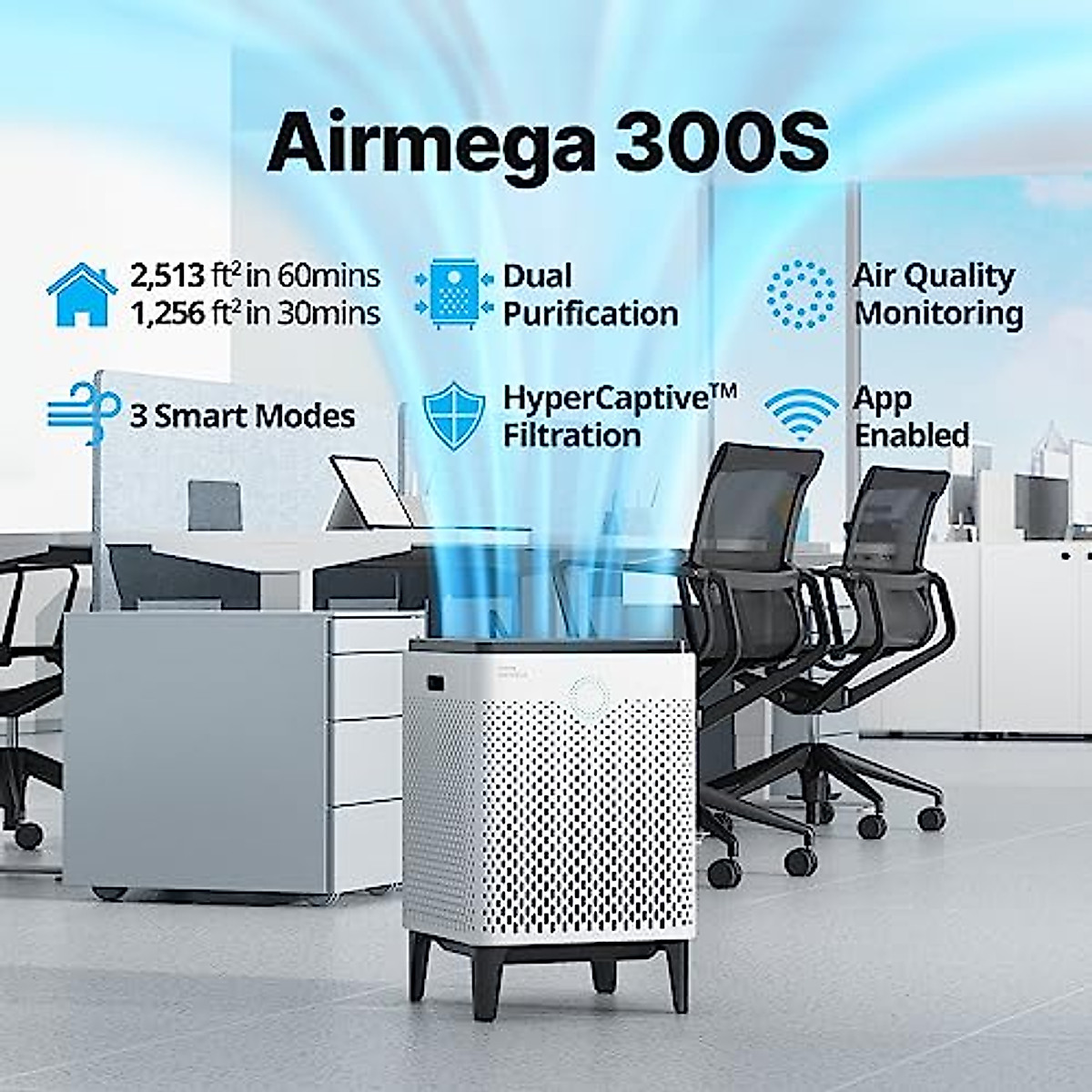 Coway Airmega 300S App-Enabled Smart Air Purifier (Covers 1,256 sq. ft.), True HEPA Air Purifier with Smart Technology, Compatible with Amazon Alexa