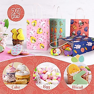 KINQKESO 24 PCS Easter Gift Bags,Easter Bags with Handle for Party Favor,Happy Easter Eggs Bunny Tote Gift Bags Kraft Paper Candy Goodie Treat Bags Bulk for Kids Easter Party Favor Supplies