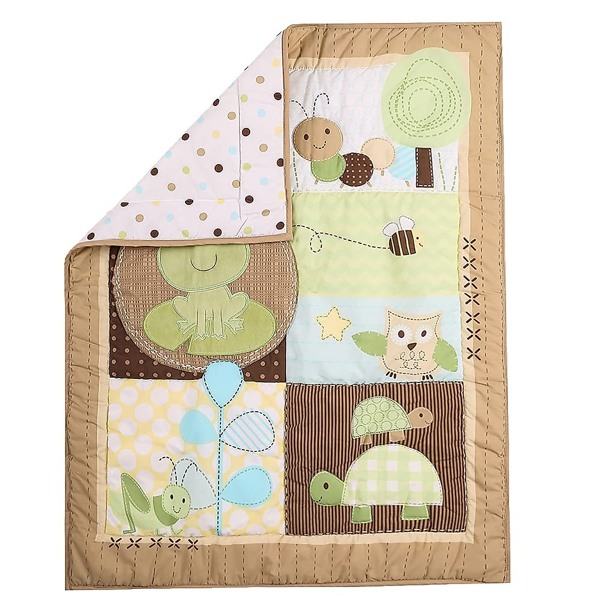 Brandream Crib Bedding Set for Baby Boy Girl Nursery Set 3-Piece with Polka Dot | Crib Comforter, Fitted Crib Sheet, Crib Skirt Included World of Caterpillar Frog Friends Theme