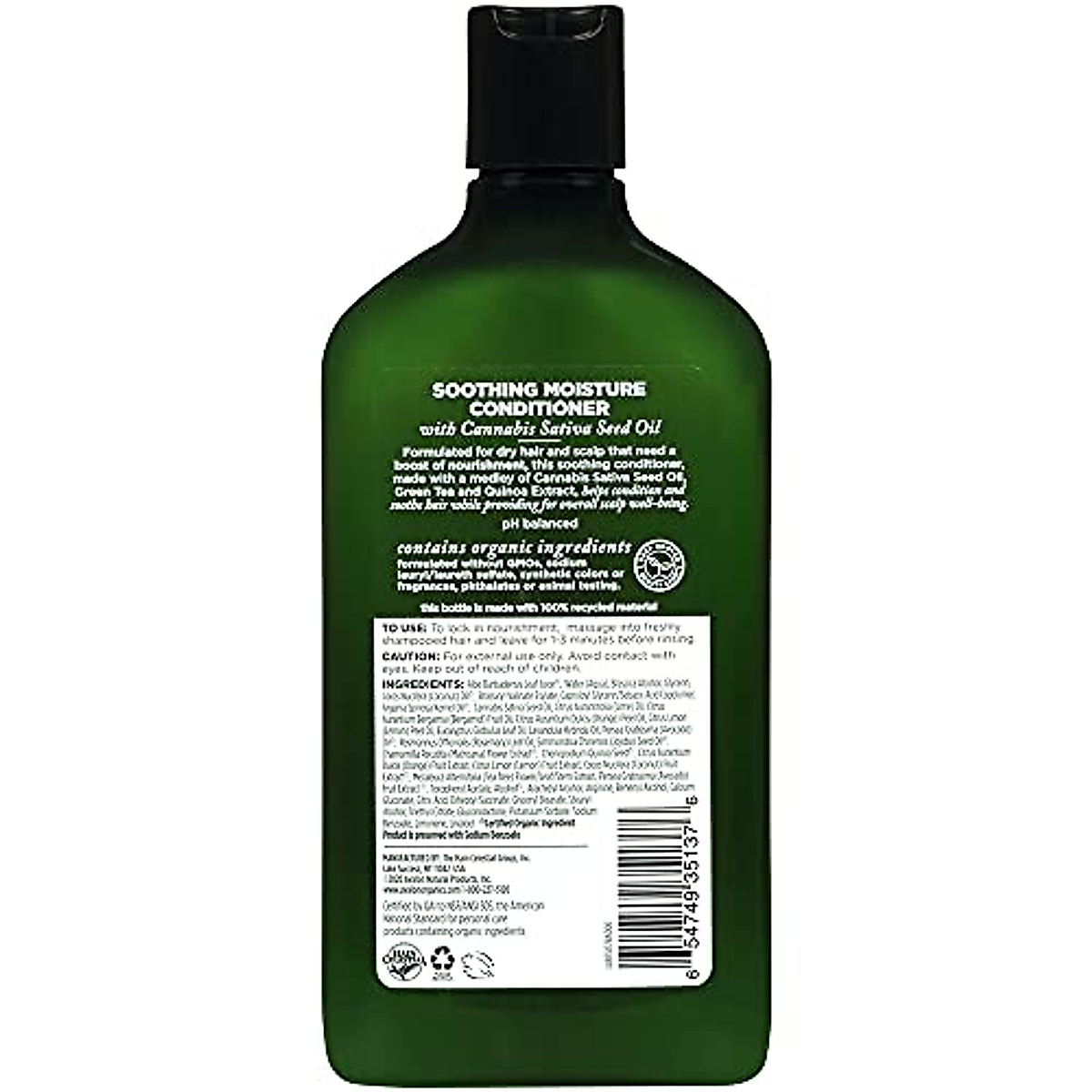 Avalon Organics Soothing Moisture Cannabis Sativa Seed Oil Conditioner, 11 oz