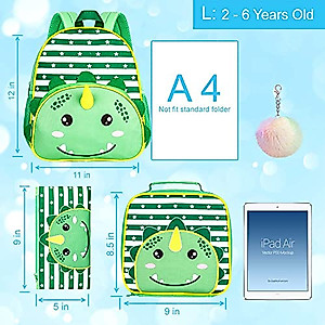 FTJCF 3PCS Toddler Backpack for Boys, 12" Dinosaur Kindergarten Bookbag, Preschool Kids School Bag with Lunch Box - Green