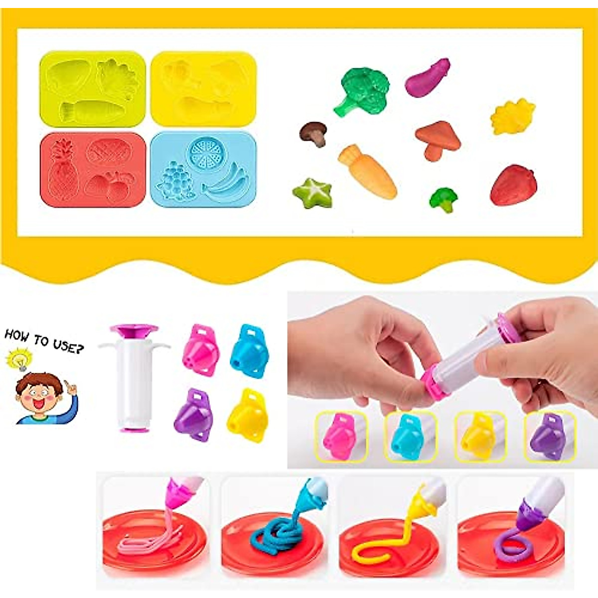 Jaeespon Dough Play Tools for Kids-40pcs Dough Sets with Dinosaur Fruit Roller Cutter Scissor and Various Plastic Accessories Molds, Best Toys Gift for Age 2-8