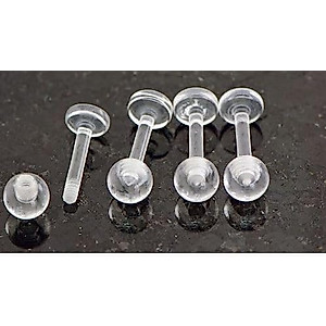 4 Pc 14g 5/16" All Clear Acrylic Ball & Barbell Lip labret, Retainers (no Steel)
