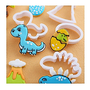 Dinosaur Cookie Cutters with Matching Cookie Stencils -Set of 16-8Pcs Cookie Cutter and 8Pcs Stencils, Include Stegosaurus, T-Rex, Brontosaurus, Triceratops, Dinosaur Egg, Footprint, Volcano and Tree