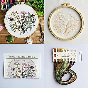Silentsea Embroidery Kits, 4 Sets of Floral Embroidery Kits, Including Embroidery Fabric with Patterns, Embroidery Thread, Hoops, Needles and Instructions