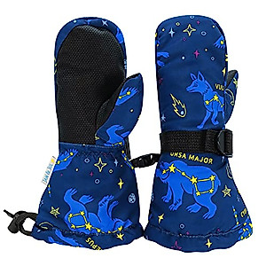 JAN & JUL Snow Mittens for Kids Waterproof Fleece-Lined (Constellations, L: 6-8Y)