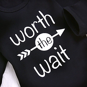 Besokuse Baby Unisex Worth the Wait Arrow Printed Romper Striped Pant Hat Outfit Clothes (Black, Newborn)