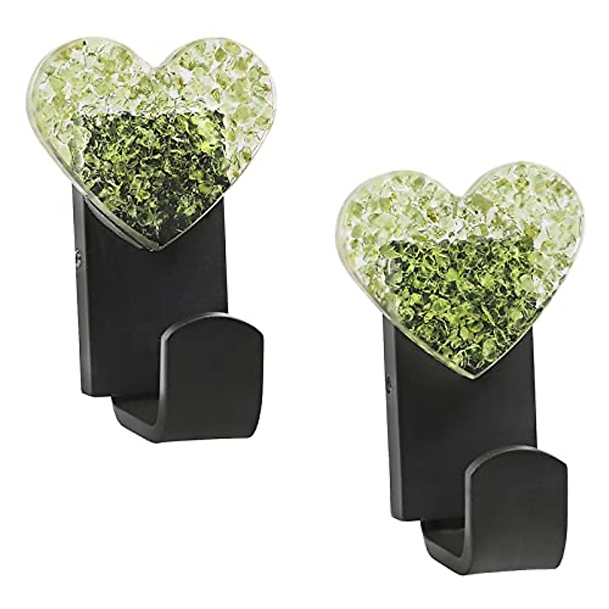 mookaitedecor Set of 2 Peridot Heart Shape Healing Crystal Coat Hooks Wall Mounted, Decorative Wall Hanger for Bathroom Kitchcen Hanging