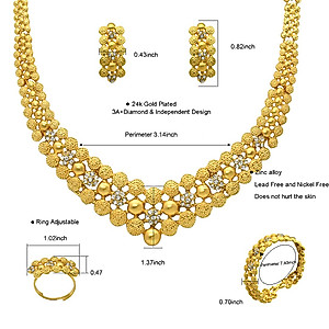 Dubai Women Jewelry Necklace Set 24K Gold Plated Indian Bollywood Bridal Fashion Jewelry 4 Piece Set