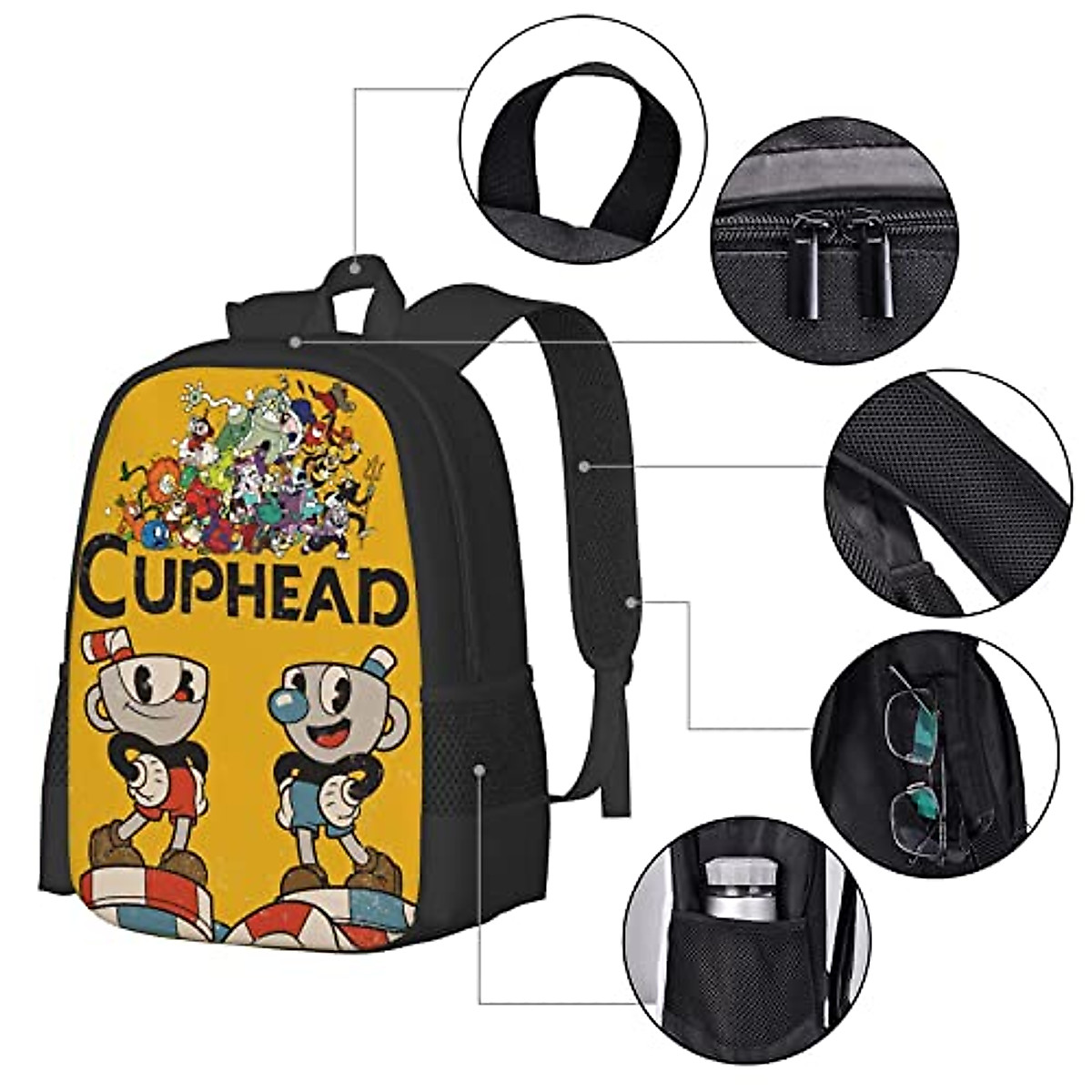 Woodyotime Cuphead & Mugman Show Teen/Adult School Bag Lightweight Backpack Laptop Rucksack Students College For Men Women Large Space