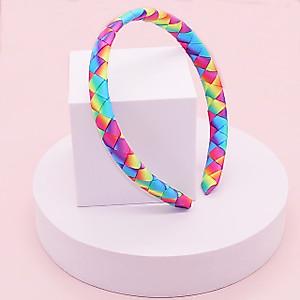 FROG SAC Rainbow Headband for Girls, Tie Dye Headbands for Kids, Cute Hard Head Band for Little Girl Hair Accessories, Unicorn Fashion Braided Hair Band, Basketweave Hand Braid Headband