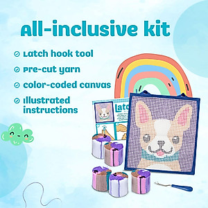 LatchKits – Puppy Latch Hook Kit – Easy-to-Learn Craft Project – No Sewing Or Cutting – for Ages 6+, Canvas, Multi