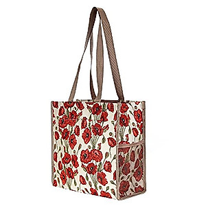 Signare Tapestry Red and White Women's Shopping Tote Bag/Shoulder Bag with Poppy (SHOP-POP)
