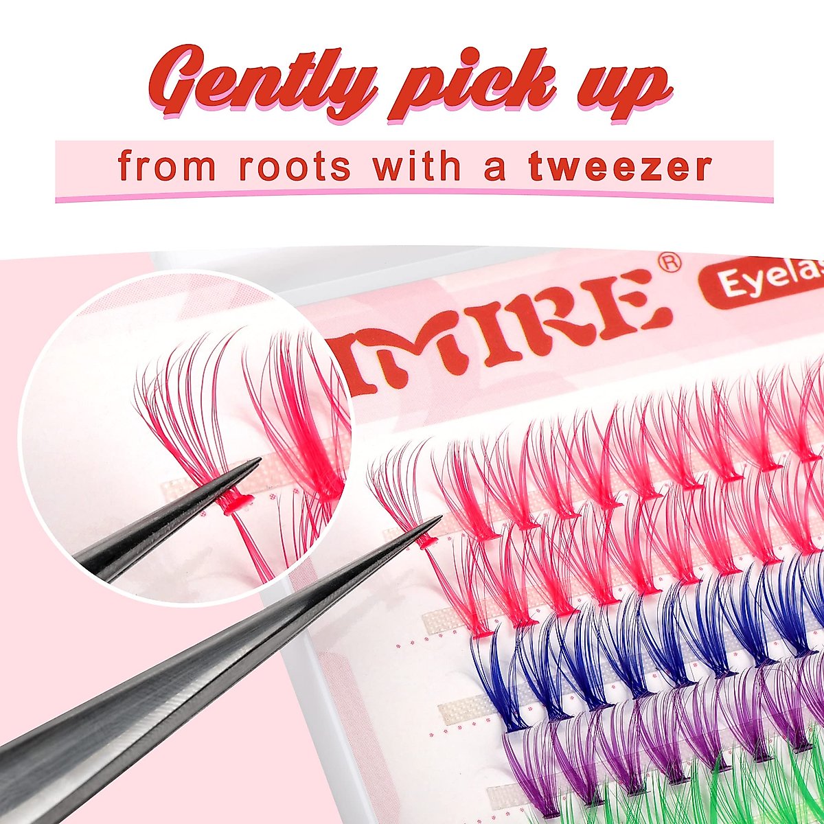 Colored Lash Clusters Individual Eyelashes 100Pcs DIY Eyelash Extensions 4 Colors Pink Lashes 14mm 3D Effect Individual Eyelashes Clusters Natural Look CC Curl Wispy Extension Reusable Pack by JIMIRE