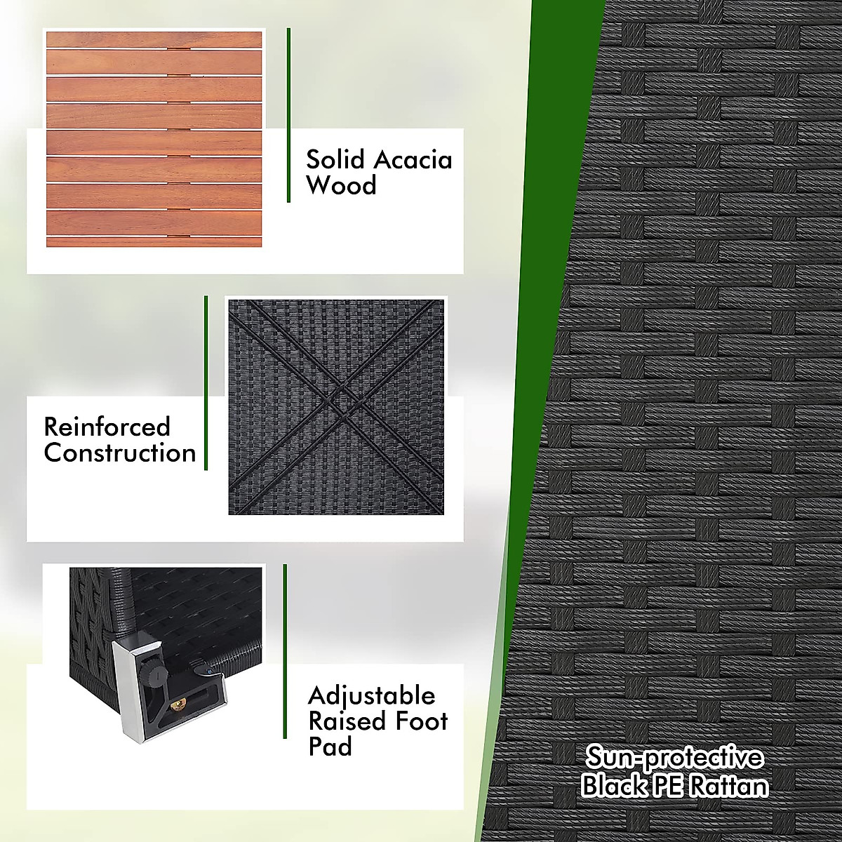 Tangkula 5 Piece Outdoor Patio Furniture Set, Patiojoy PE Wicker Conversation Set with Solid Acacia Wood Tabletop and Soft Cushions, Patio Sectional Sofa Furniture Set for Garden, Poolside (Off White)