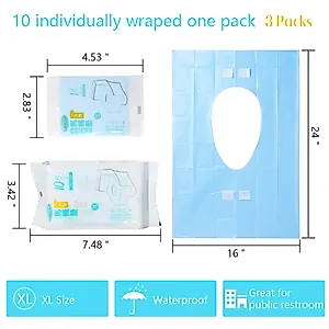 Disposable Toilet Seat Covers Extra Large,30 Count Travel Set Waterproof Individually Wrapped Portable Non Slip PE Toilet Seat Covers for Adults Kids Toddlers Potty Training(16"x 24")