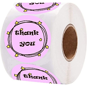 Pink Thank You Stickers, for Gifts Wraps for Sealing and Decoration, Thank You Label Stickers Roll with Star Floral, Appreciation Labels for Boutiques, Retailers - 1.5 Inch, 500 Pcs Per Roll
