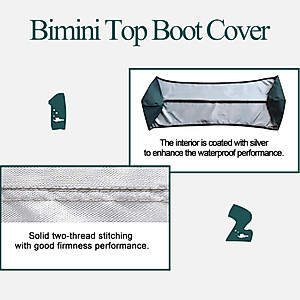 Bimini Top Boot Cover, Suitable for 3-4 Bow Bimini Tops, Storage Boat Replacement Cover Waterproof, （Dark Green L:68-88IN）