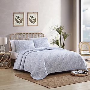 Tommy Bahama - King Quilt Set, Reversible Cotton Bedding with Matching Sham, Coastal Bedding Set with Textured Reverse (Distressed Water Leaves Blue, King)