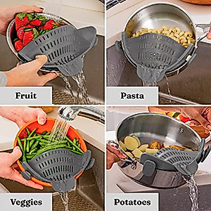 Kitchen Gizmo Snap N Strain Pot Strainer and Pasta Strainer - Adjustable Silicone Clip On Strainer for Pots, Pans, and Bowls - Kitchen Colander - Gray