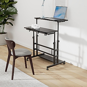 Hadulcet Mobile Standing Desk, Rolling Table Adjustable Computer Desk, Stand Up Laptop Desk Mobile Workstation for Home Office Classroom with Wheels, 31.49 x 23.6 in Light Grey