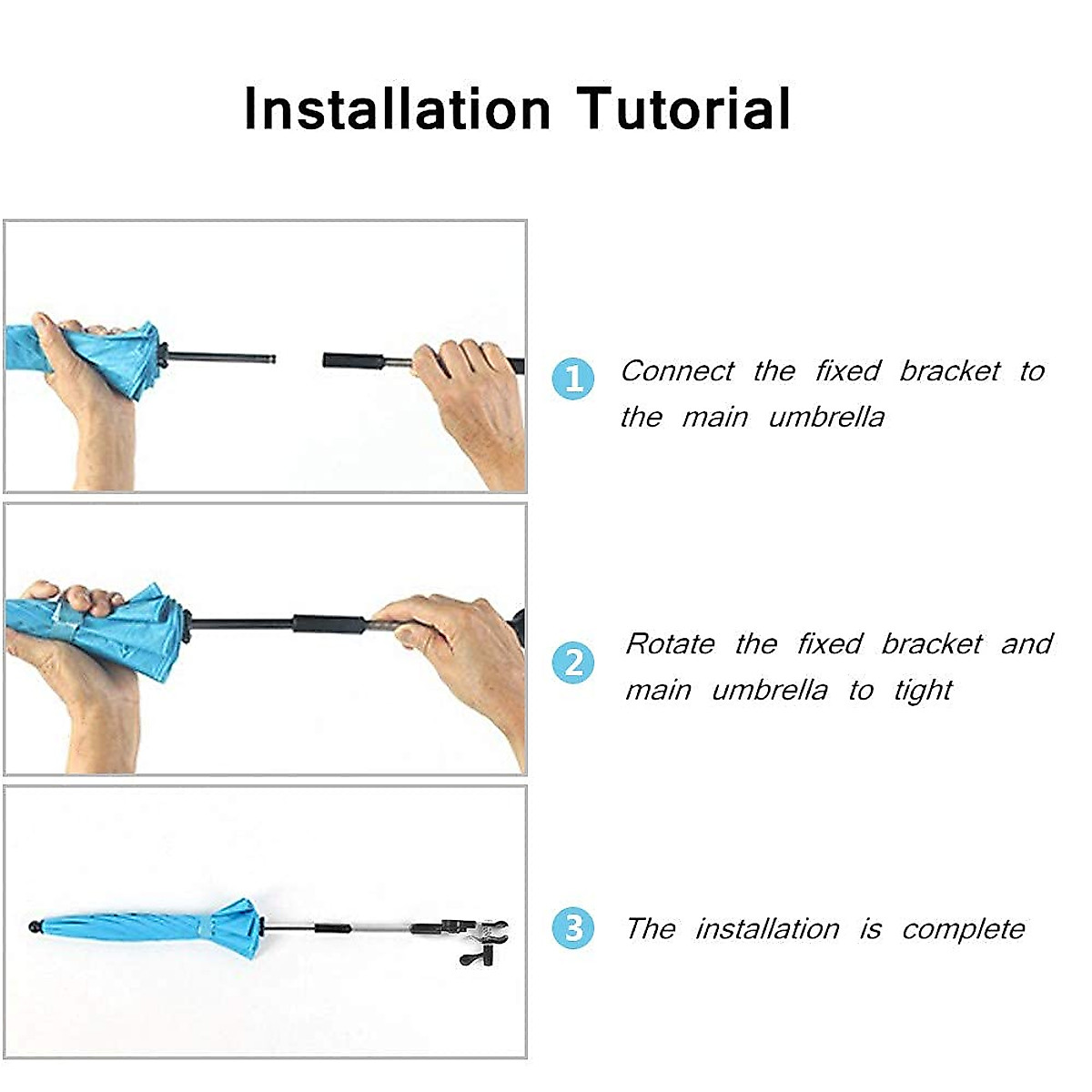 Baby Strollers Umbrella, Waterproof UV Protection Baby Pram Sun Umbrella Canopy Sun Rain Umbrella Parasol with Clip Clamp Strollers Accessories，Suitable for Beach Chairs, Baby Strollers (Black)