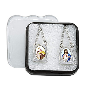 Scapulars Catholic I Sacred Heart of Jesus & Our Lady of Mount Carmel Medals I Stainless Steel Scapular Necklace for Women & Men - 14 Inch I Catholic Religious Necklace - Colored Icons