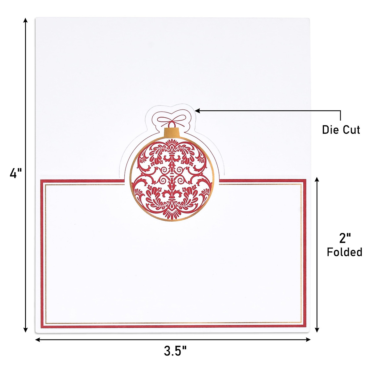 Gift Boutique 100 Pack Christmas Place Cards Holiday Seating Name Card Die Cut Xmas Ornement Bell Table Setting Folded Paper Tent Cards for Dinner Wedding Tables Placement Party Decorations 2" x 3.5"