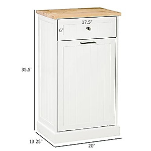 HOMCOM Kitchen Tilt Out Trash Bin Cabinet Free Standing Recycling Cabinet Trash Can Holder with Drawer, White Oak