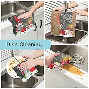 VIGTRO 6 Pack Super Absorbent Winter Kitchen Towels,Christmas Gnome Candle Premium Dish Cloths Towels, Let It Snow Washable Fast Drying Dish Rags Reusable Cleaning Cloth 11x11
