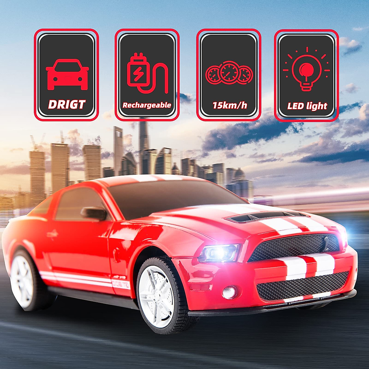 BDTCTK Remote Control 1/24 Ford Mustang Shelby GT500 RC Model Car, Toys for Kids and Adults Red